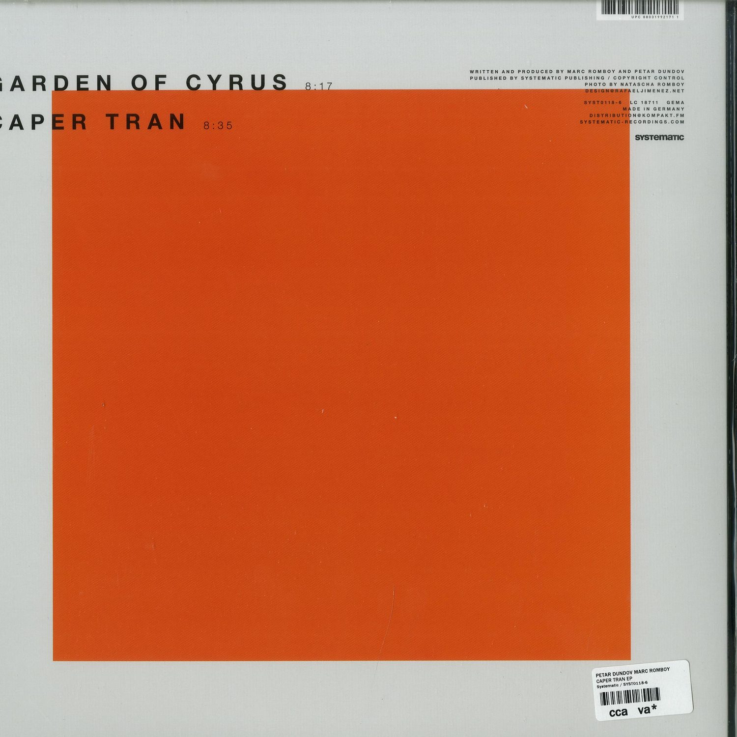 Petar Dundov & Marc Romboy - CAPER TRAN EP / Systematic / SYST0118-6 ...
