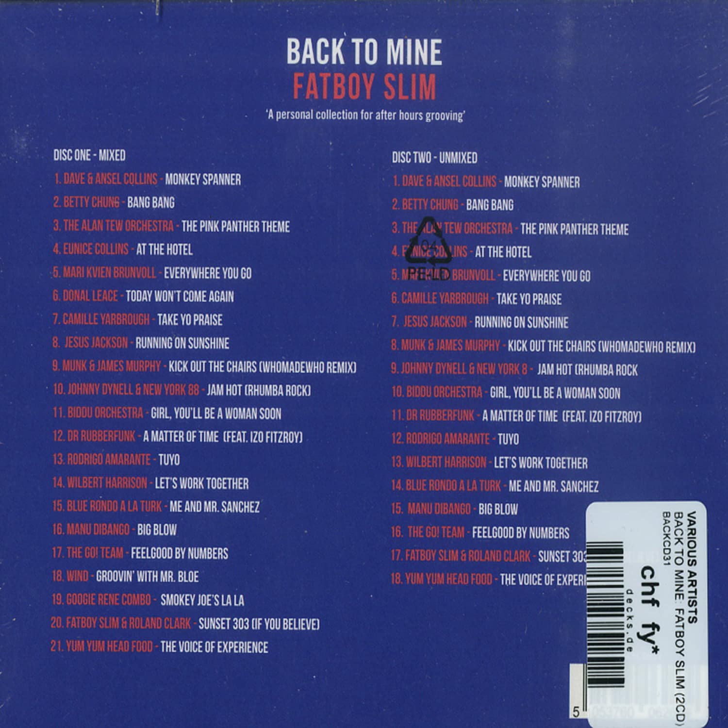 Various Artists - BACK TO MINE: FATBOY SLIM